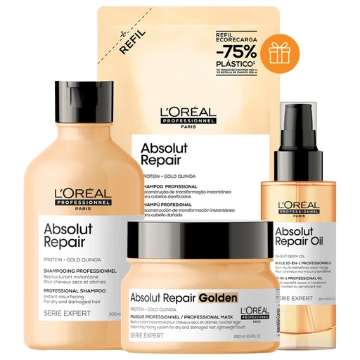 Pack Absolut Repair Gold L'Oréal Professionnel Shampoo 300ml + Máscara ...